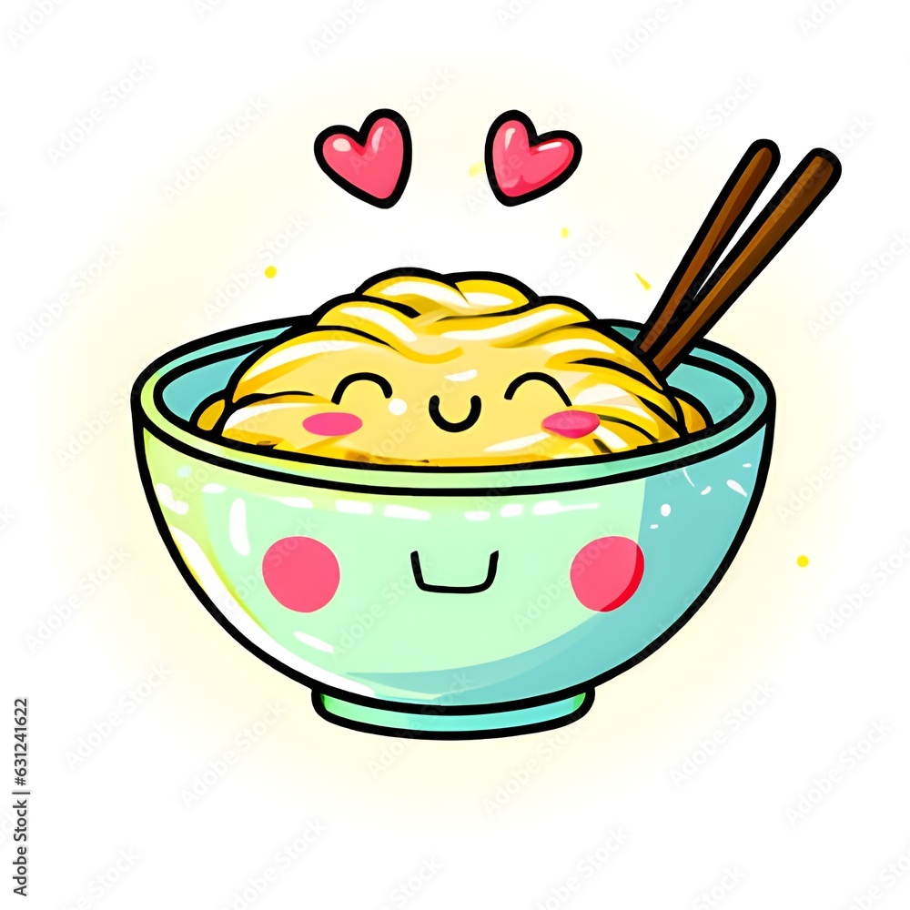 cute kawaii ramen illustration, ramen bowl art, ramen, cute kawaii ...