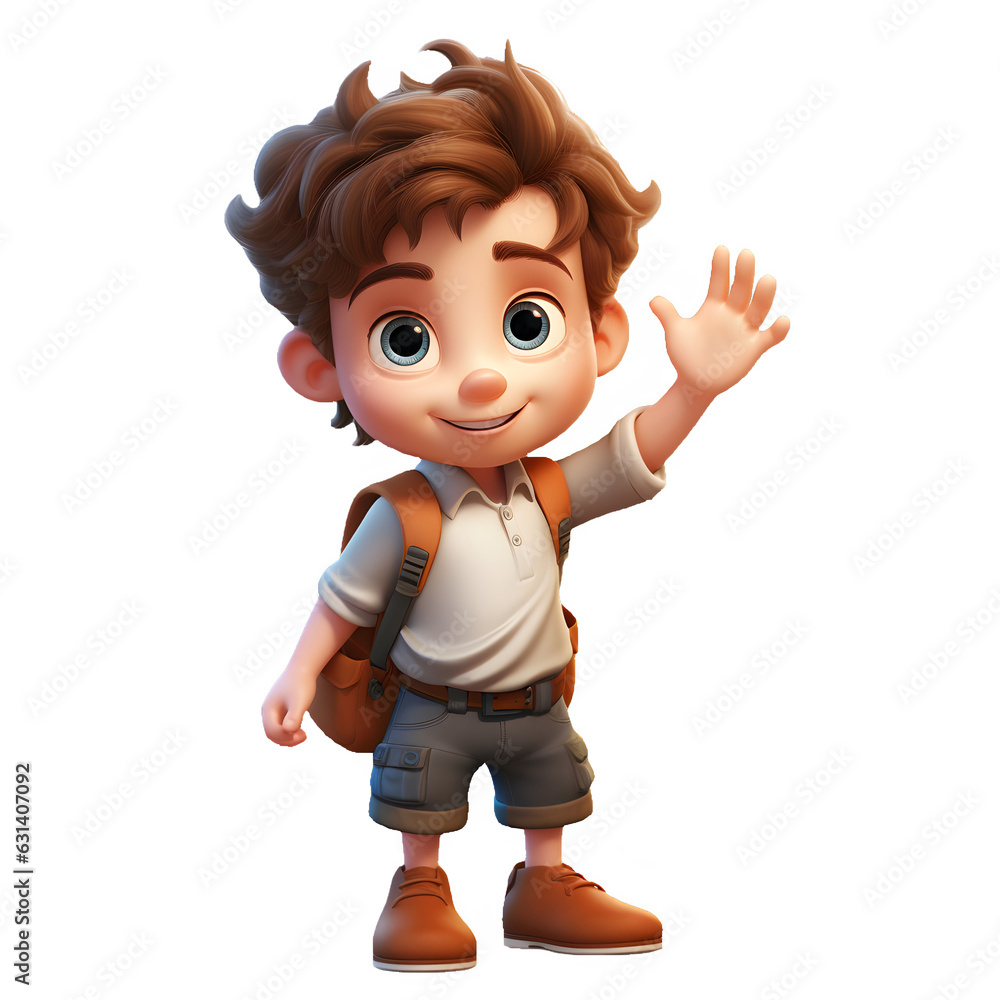 Cartoon character boy waving hello, cute children isolated on ...