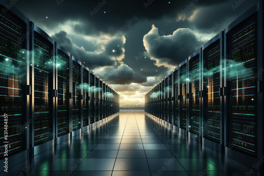 A shot of cloud servers and virtualization infrastructure in a data ...