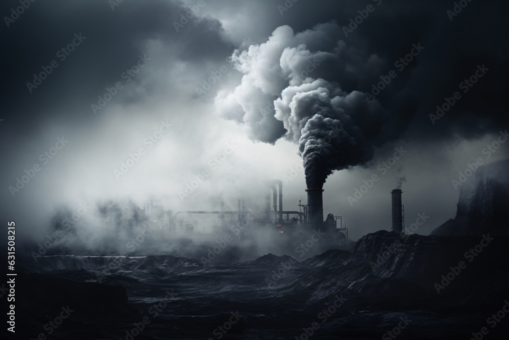 Industrial factory tall smokestacks released smoky emissions from smoke ...