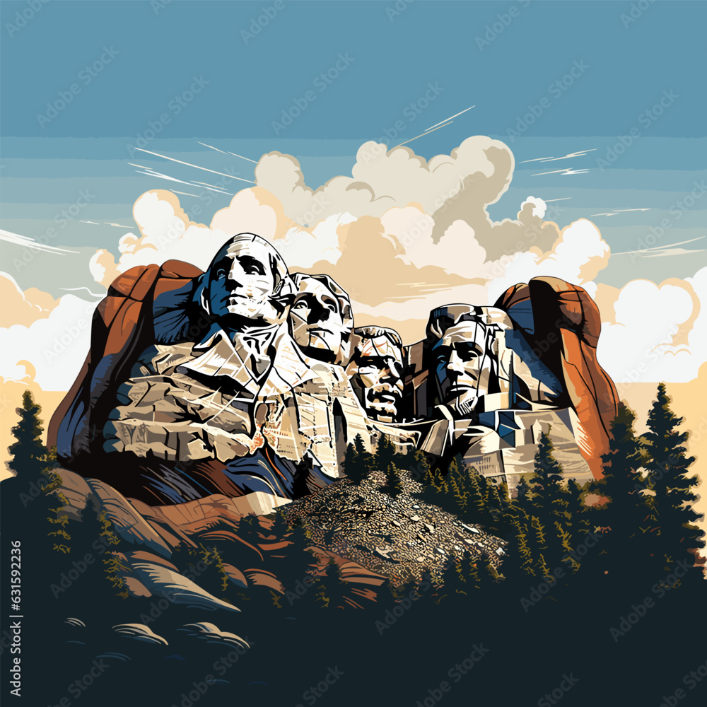 Mount Rushmore. Mount Rushmore hand-drawn comic illustration. Vector ...