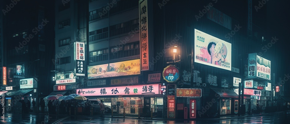 Tokyo, Japan Advertisement billboards and signs on nightlife district ...