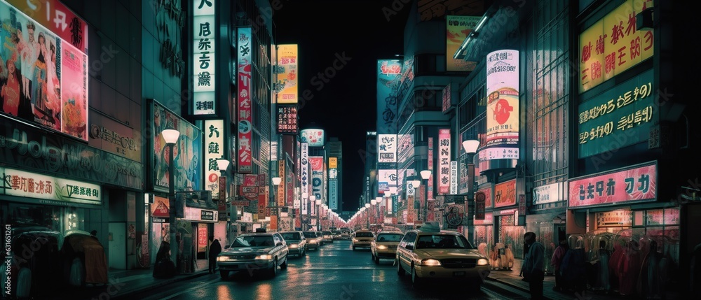 Tokyo, Japan Advertisement billboards and signs on nightlife district ...