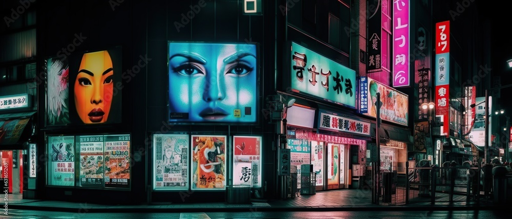 Tokyo, Japan Advertisement billboards and signs on nightlife district ...