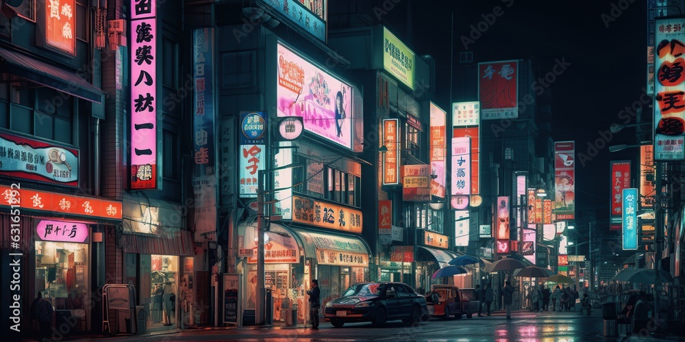 Tokyo, Japan Advertisement billboards and signs on nightlife district ...