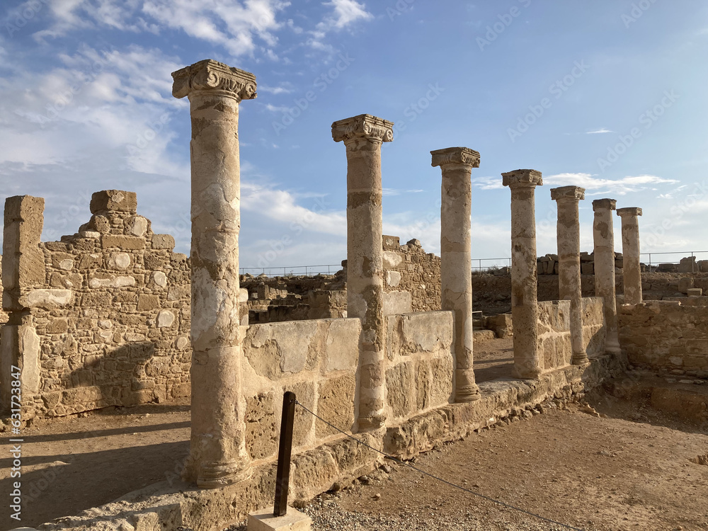Walls and columns of the House of Theseus, Roman villa ruins at Kato ...