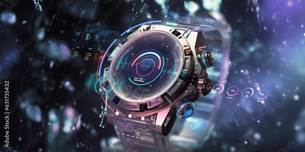 generic modern smart wearable watch wide banner with hologram functions ...