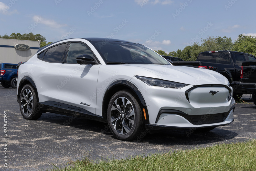 Ford Mach-E Mustang SUV display. Ford offers the Mach-E in Select ...
