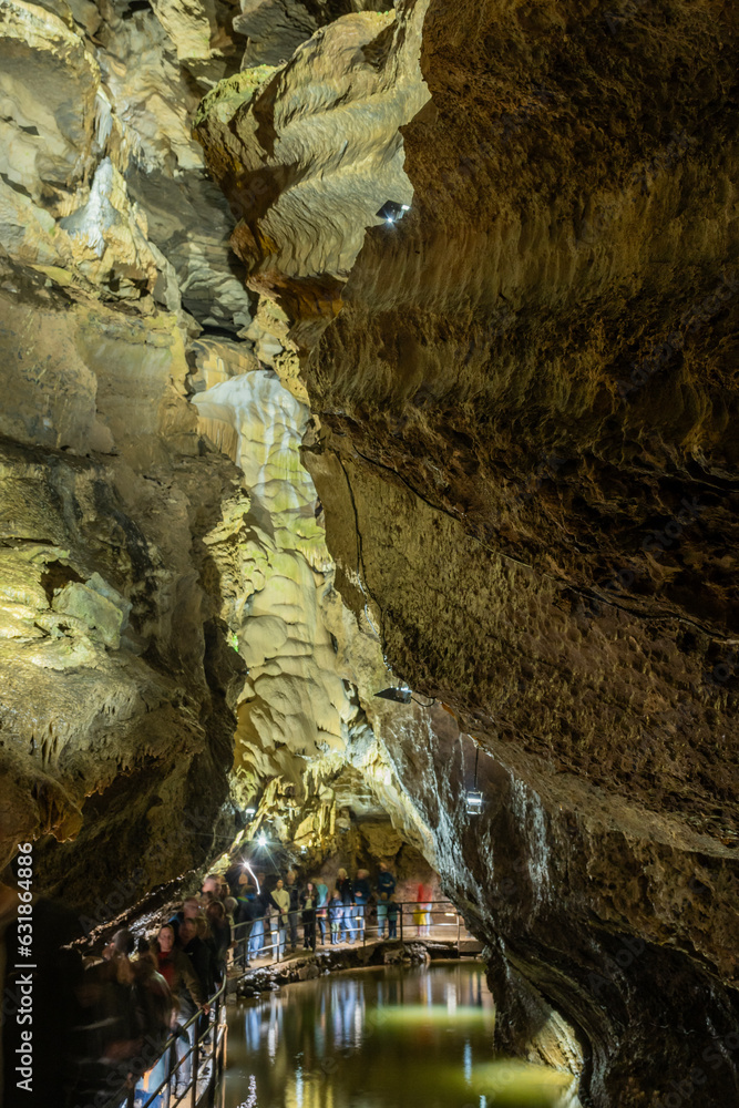 open public area of underground cave network in Belgium Ardennes called ...