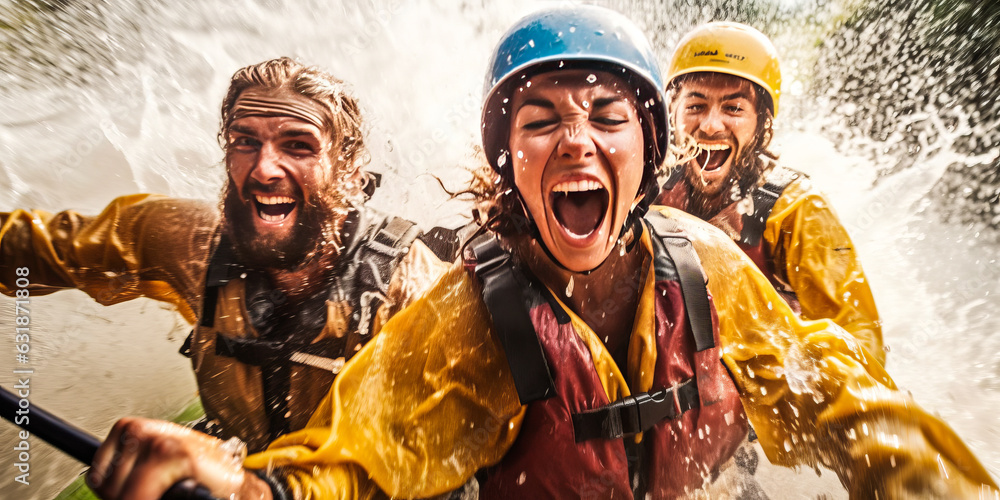 Exhilarating snapshot of a fearless young woman and two cheerful men in ...