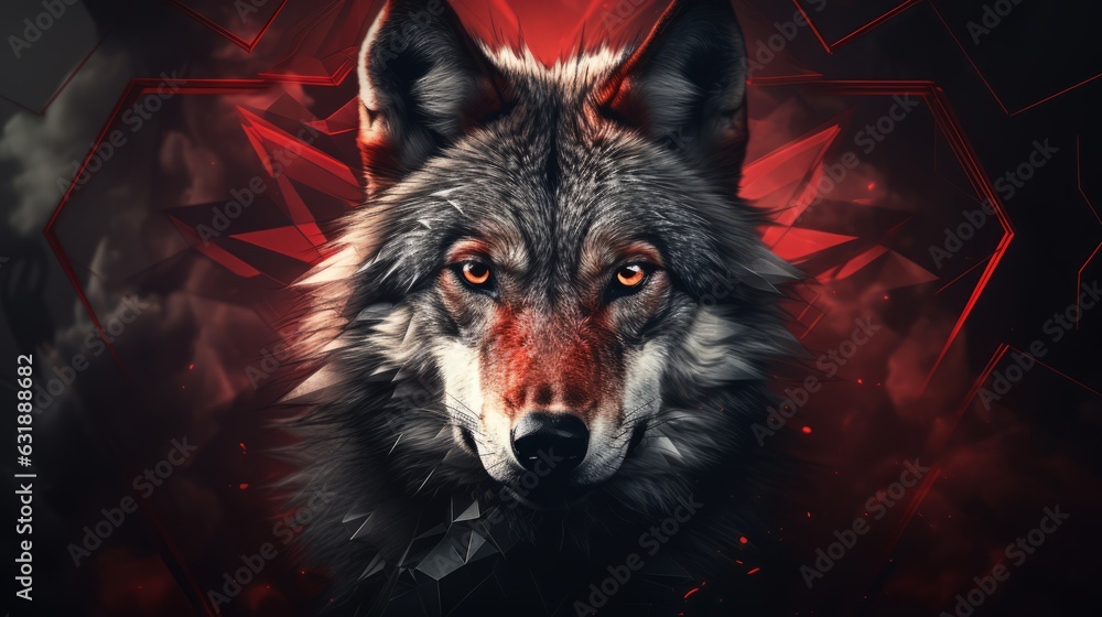 Portrait of Red wolf illustration. Canis rufus is a rare animal. Save ...
