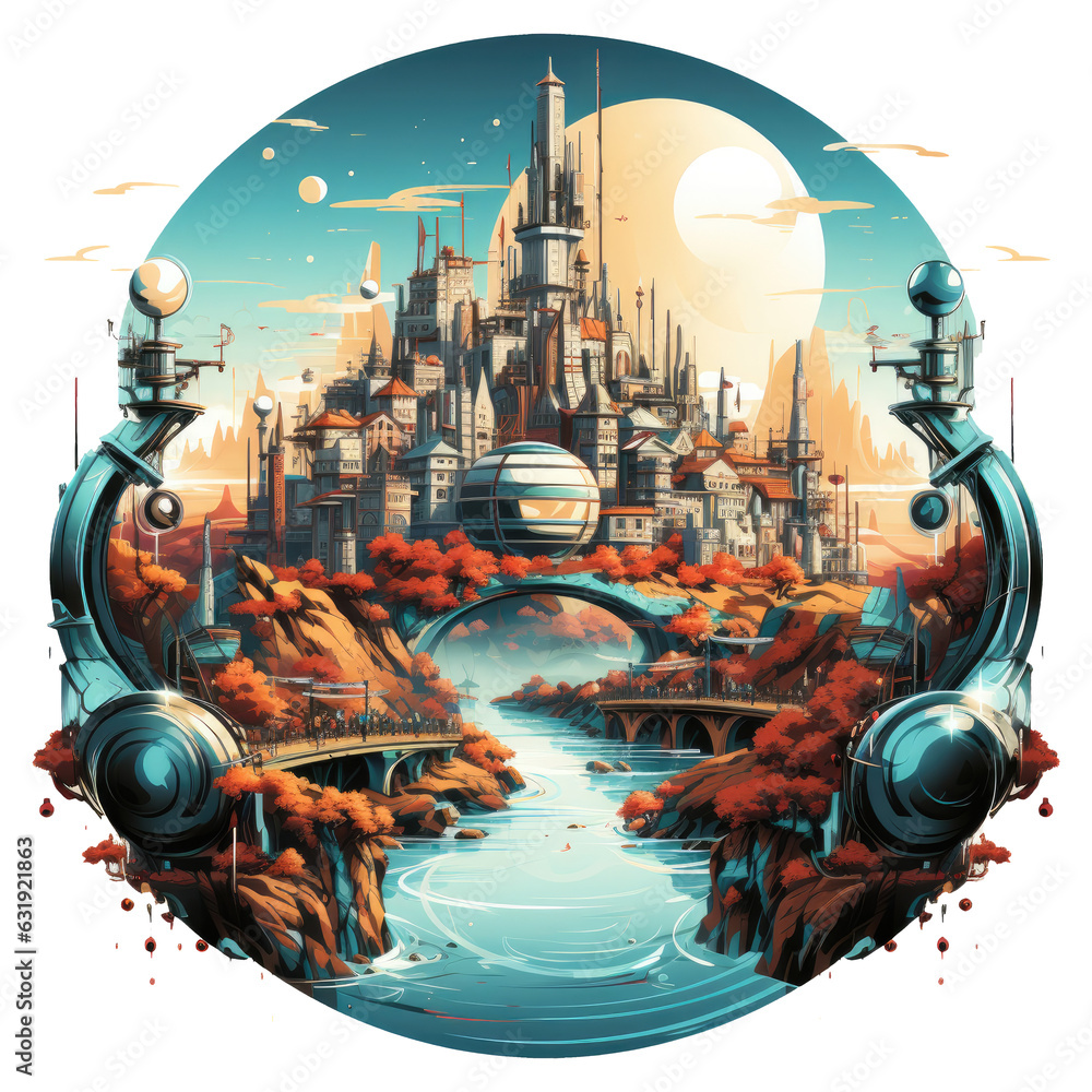 A futuristic Thanksgiving t-shirt design set in a technologically ...