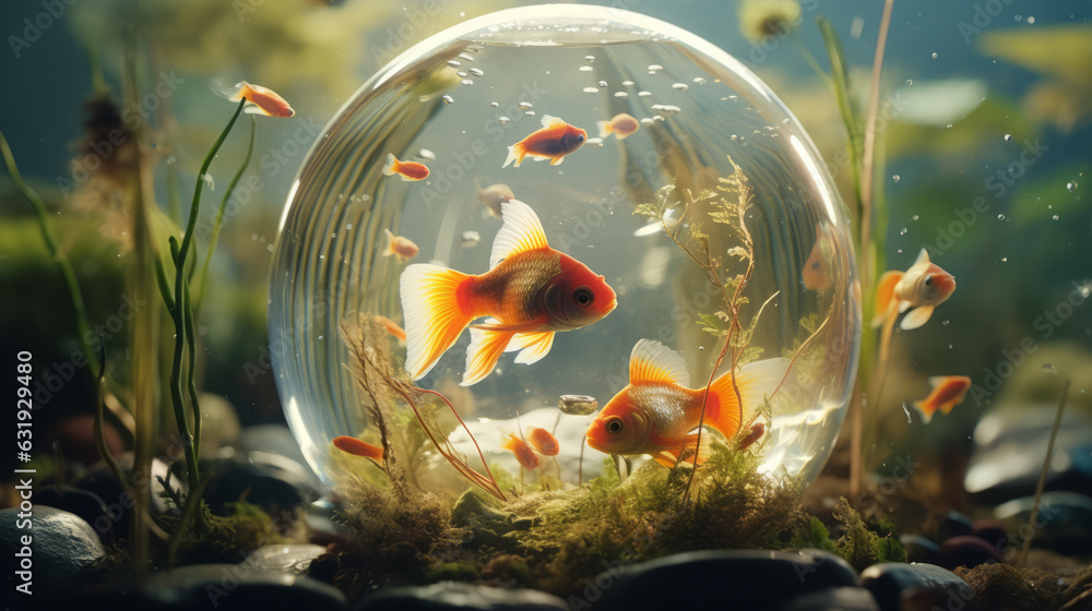 Goldfish in a round aquarium - Goldfish - Goldfish - Aquarium - freedom ...