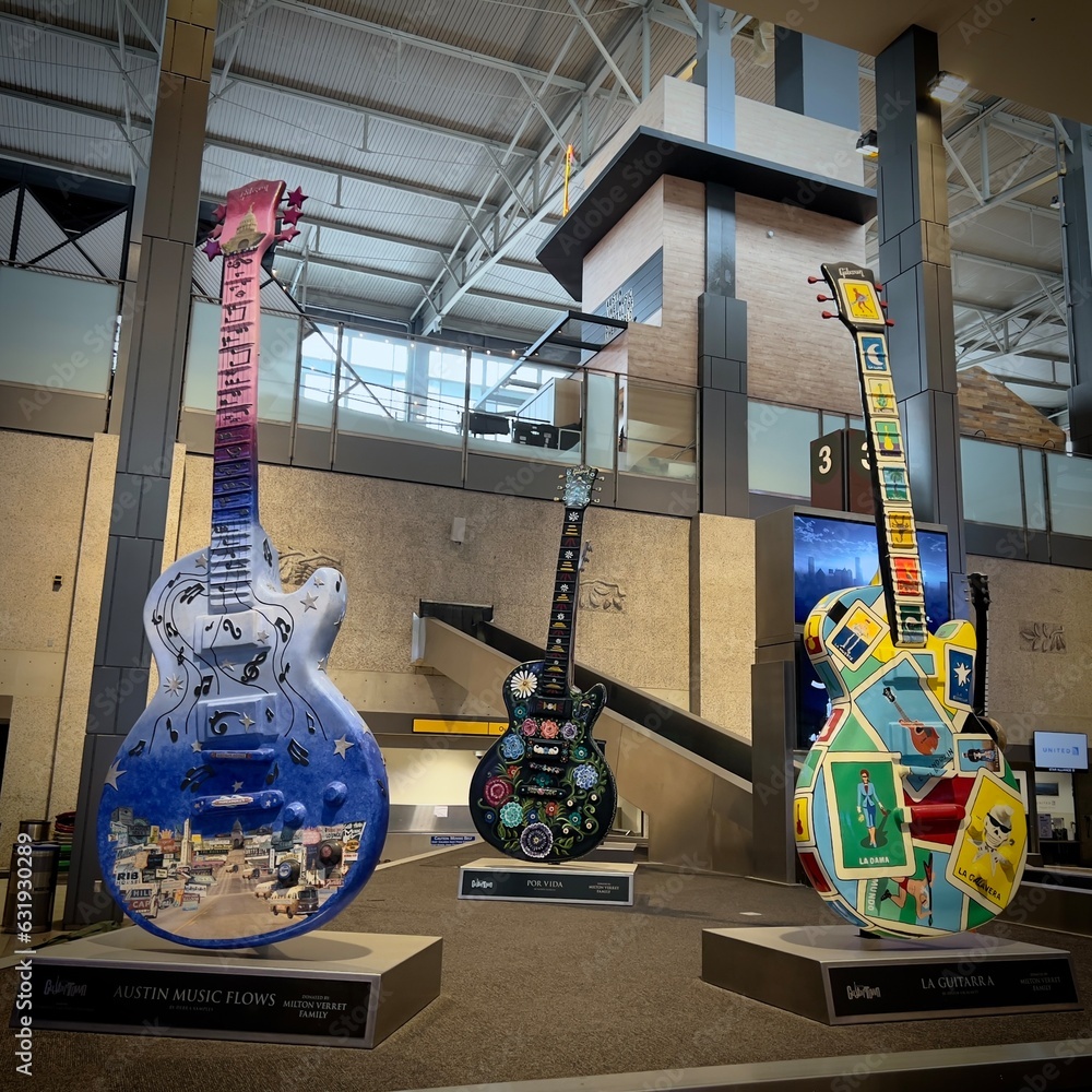 AUSTIN, TX, MAY 2023: giant Gibson electric guitar sculptures designed ...