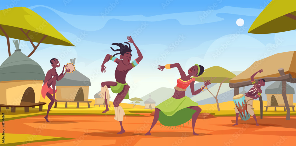 African people. Tribal authentic african characters outdoor landscape ...