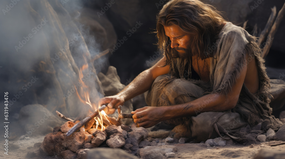 neanderthal - caveman - prehistory - chipped stone - bonfire - hunter ...