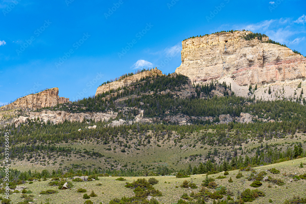 See beautiful mountains & cliffs above Shell Falls in Bighorn Canyon ...