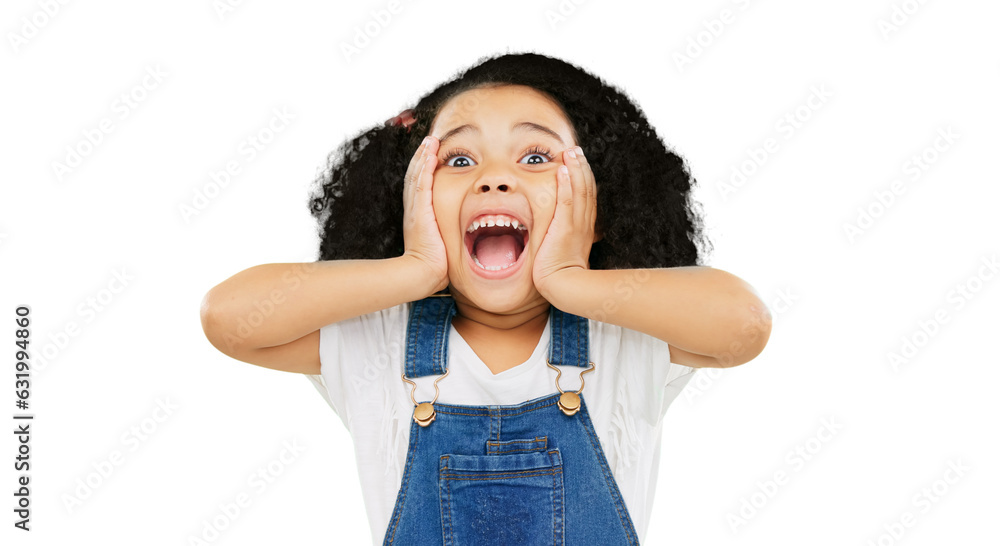 Photo Stock Wow, news and surprise with face of child on png for ...