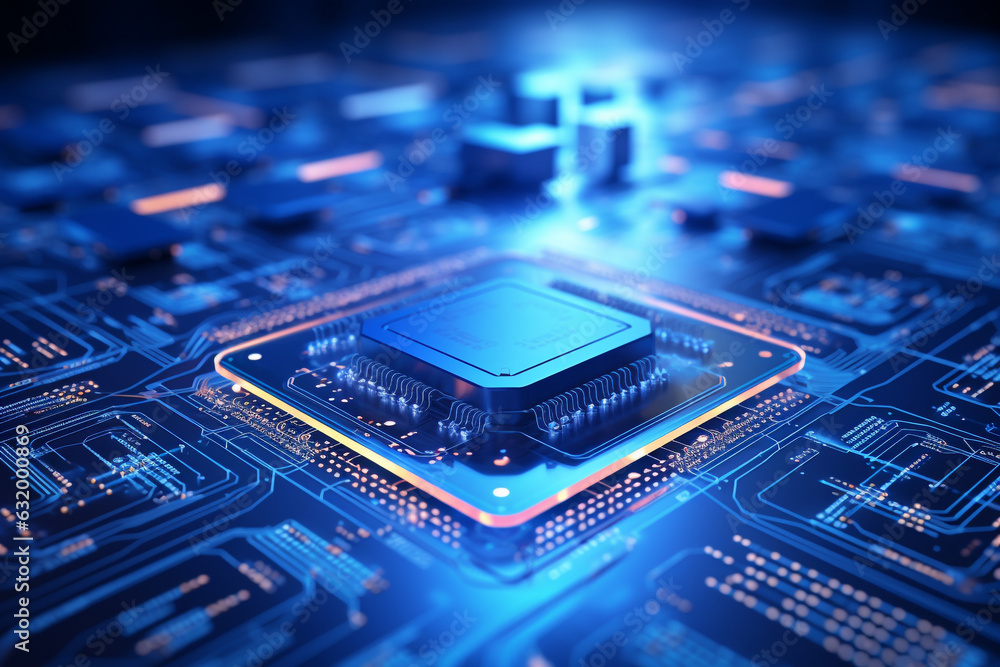 Futuristic chipset processor circuit board digital transformation blue ...