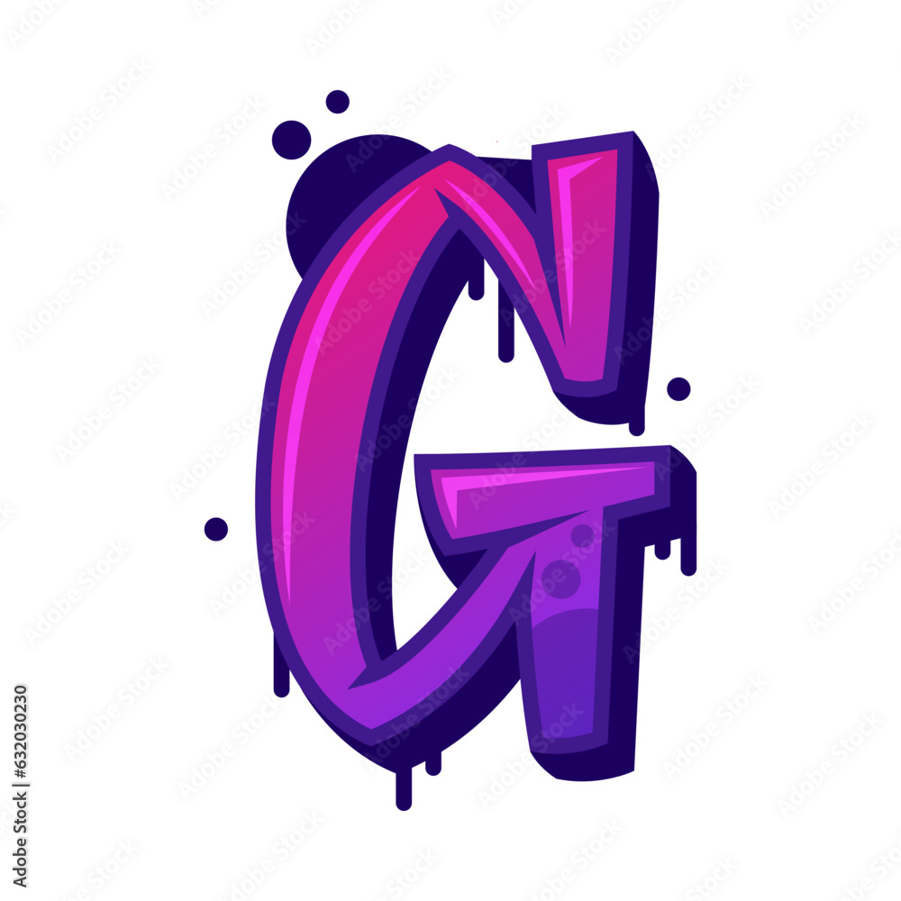 Graffiti Alphabet Purple Font and Uppercase Letter G Vector ...
