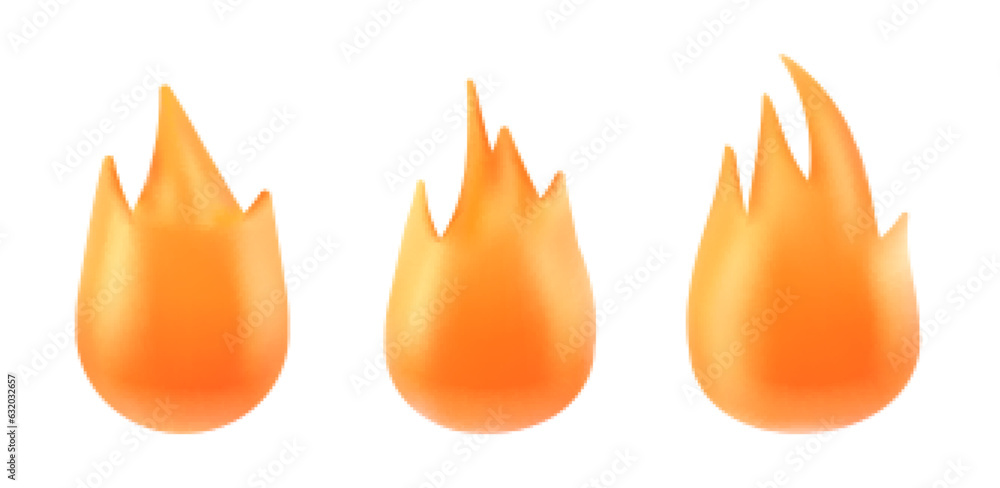 3d render hot fire burn icon emoticon illustration. Png simple shape ...