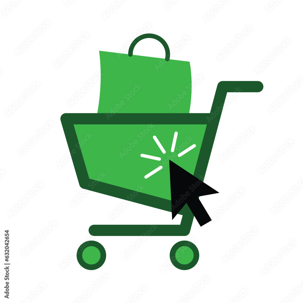 Shopping cart icon animation with cursor click button on alpha channel ...