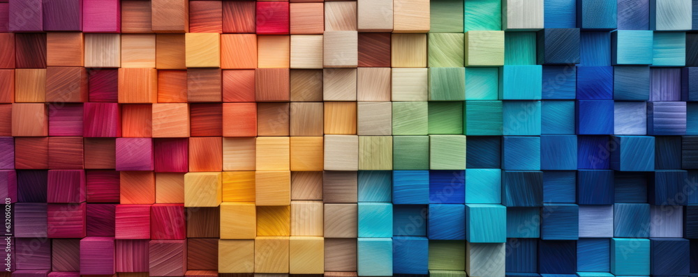 Colorful wooden blocks aligned. Wide format. Hand edited generative AI. Stock Illustration ...
