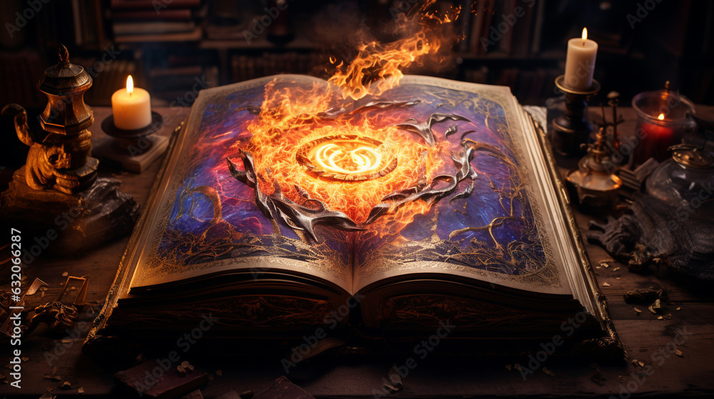 A magical book comes to life, its pages turning on their own as ancient ...