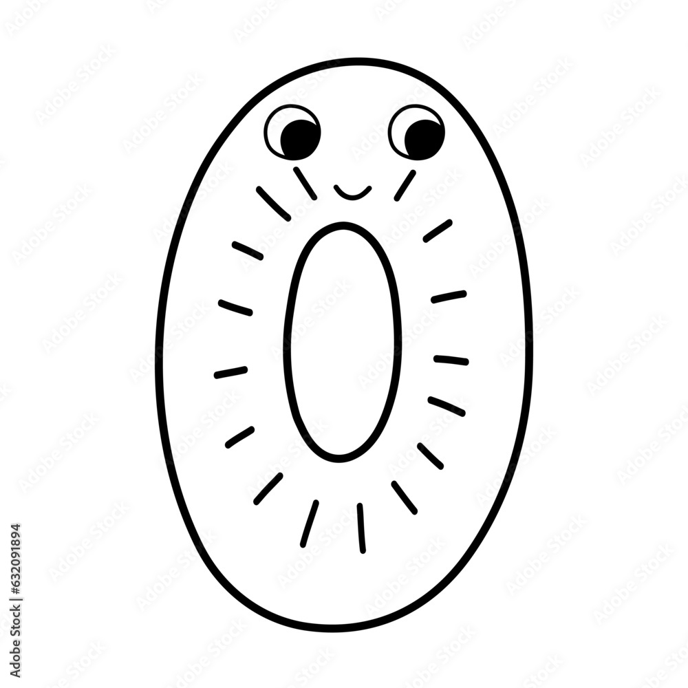 Cute number zero character for kids in outline. Leaning numbers for ...