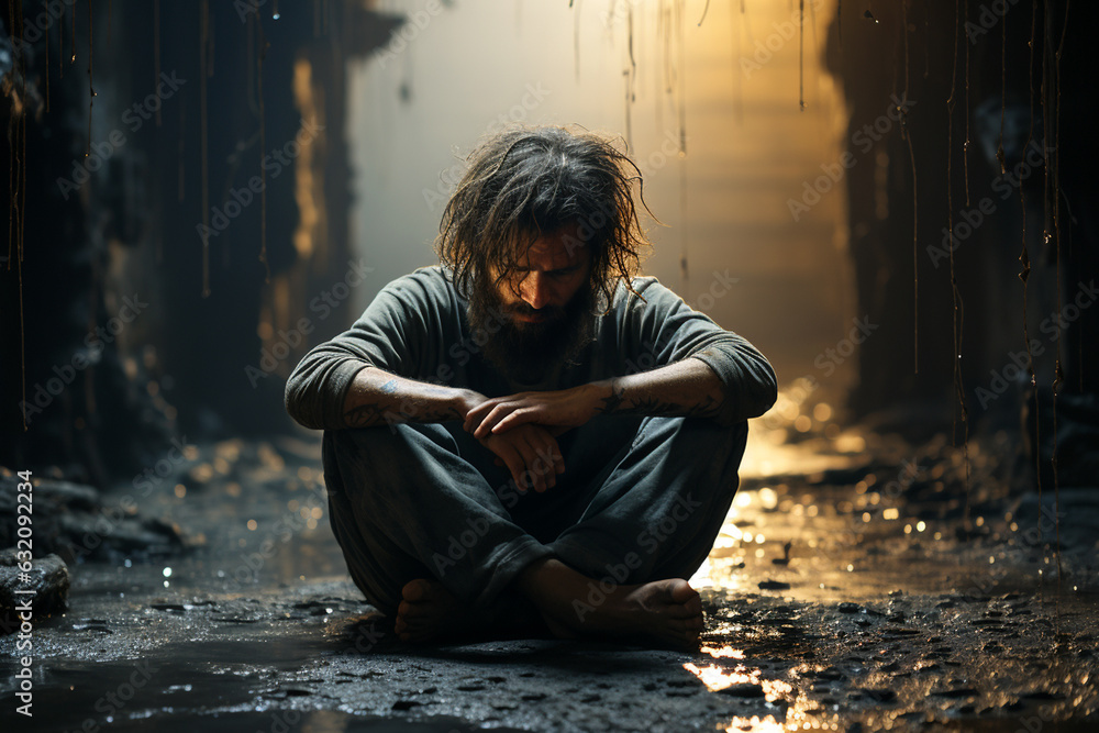 Concept of depression and mental health issues, depicting a person ...