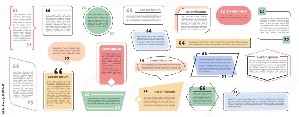 Quote box frame, big set. Texting boxes color flat cartoon icons. Blank ...
