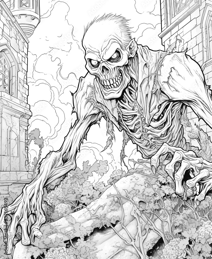 Coloring pages for adults zombie creeping through the garden. Zombie ...