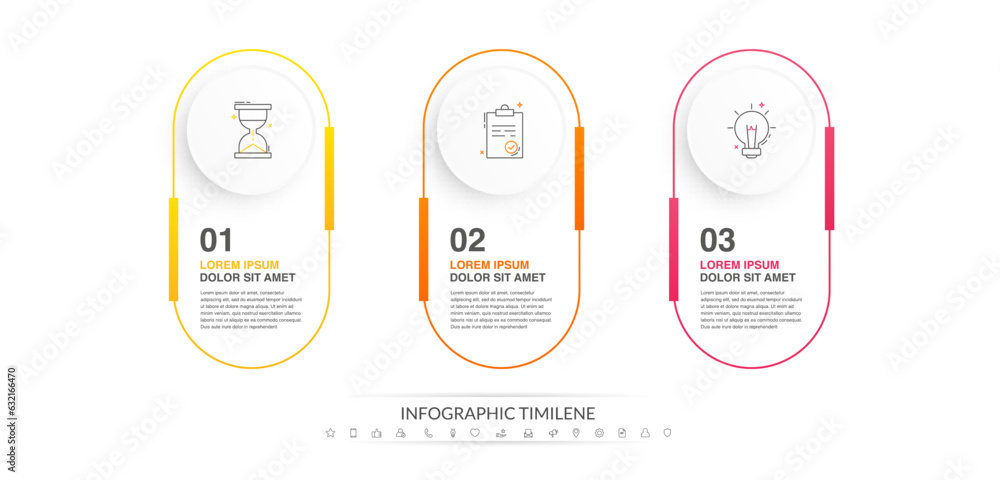 Line vector minimal infographic with three circles. Modern timeline ...