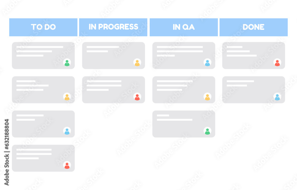 Kanban board methodology. Meeting process, cards with tasks on ...
