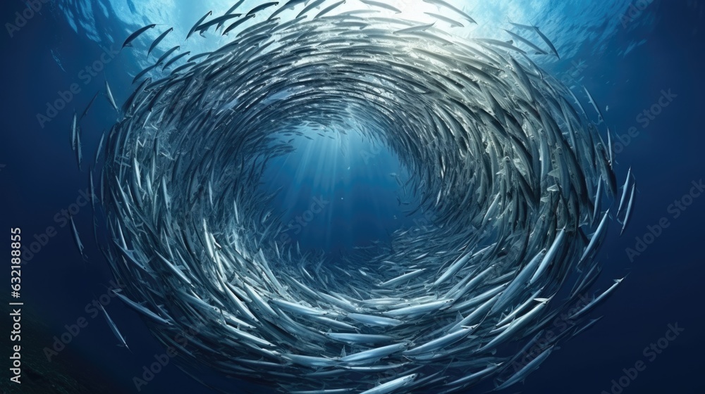 School of fish swimming under water of sea. Underwater life. World ...