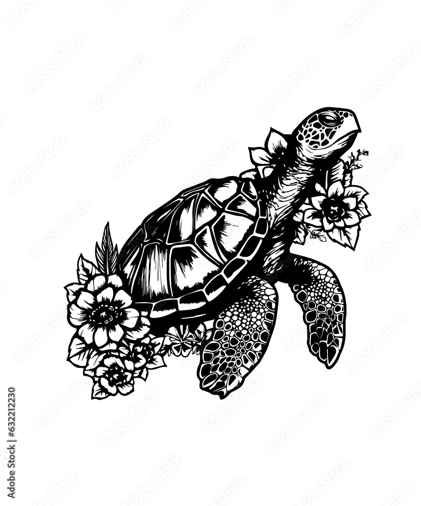 Flower Turtle svg, Sea Turtle svg, Turtle svg file, Turtle with flower ...