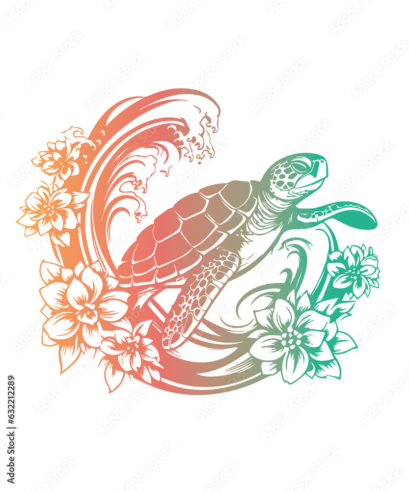 Ilustración de Stock Flower Turtle svg, Sea Turtle svg, Turtle svg file ...