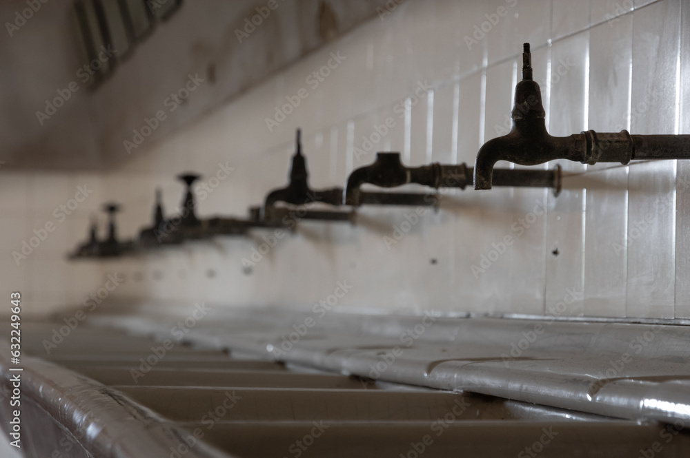 Water taps in washroom in the Small Fortress, which served as a Prague ...