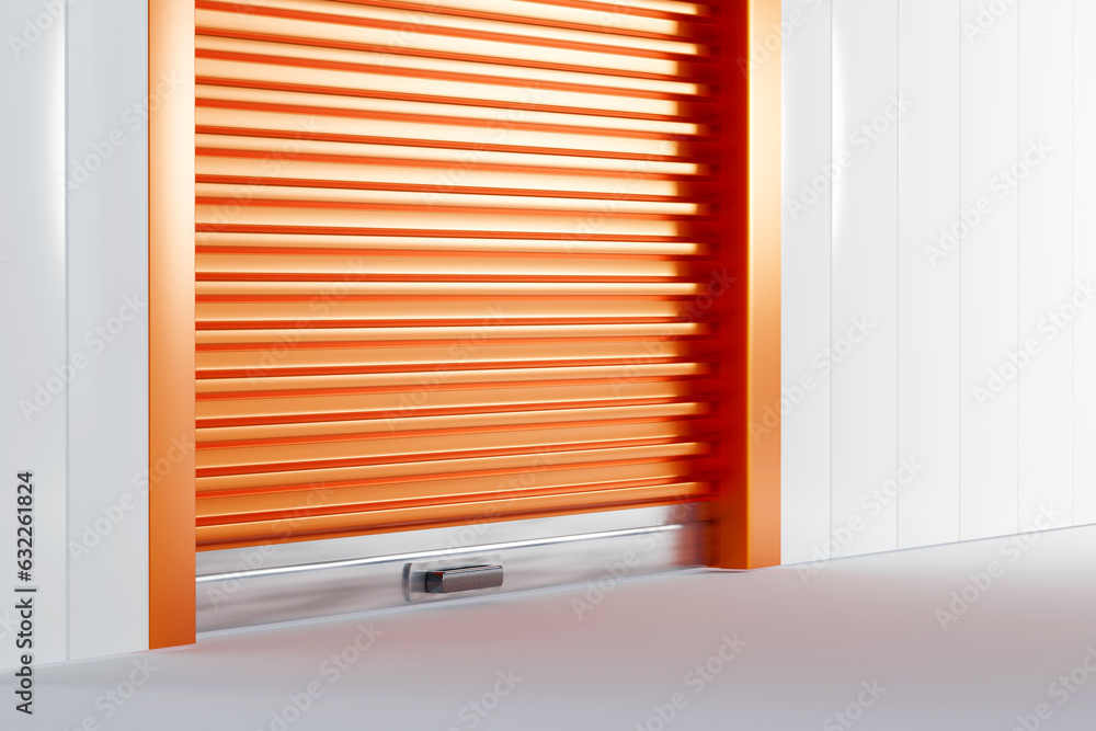 Illustration Stock Gate in industrial building. Orange shutters. Closed ...
