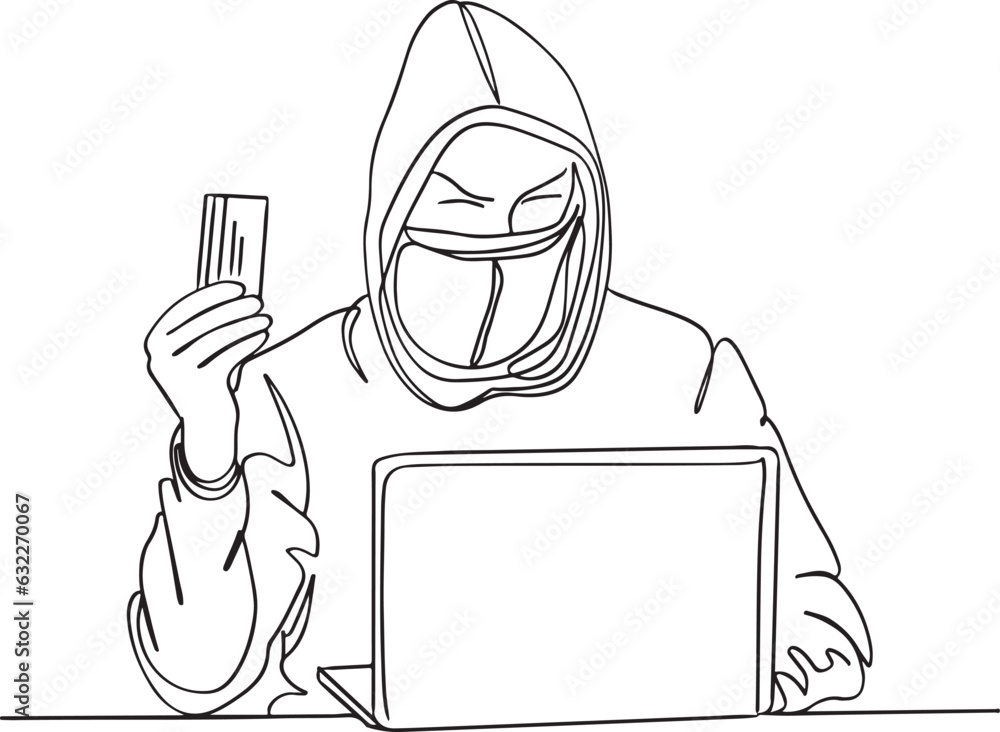 Illustration of a Masked Hacker Engaged in Phone Fraud, Cartoon Image ...