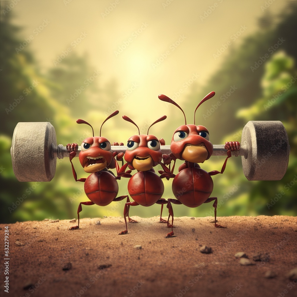 Teamwork, ant team lifting a heavy dumbbell together Stock Illustration ...