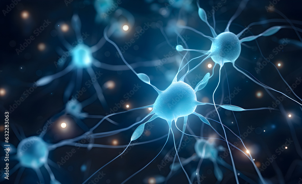 Generative AI microscopic view of neuron cells with their axons ...