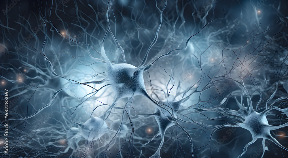 Generative AI microscopic view of neuron cells with their axons ...