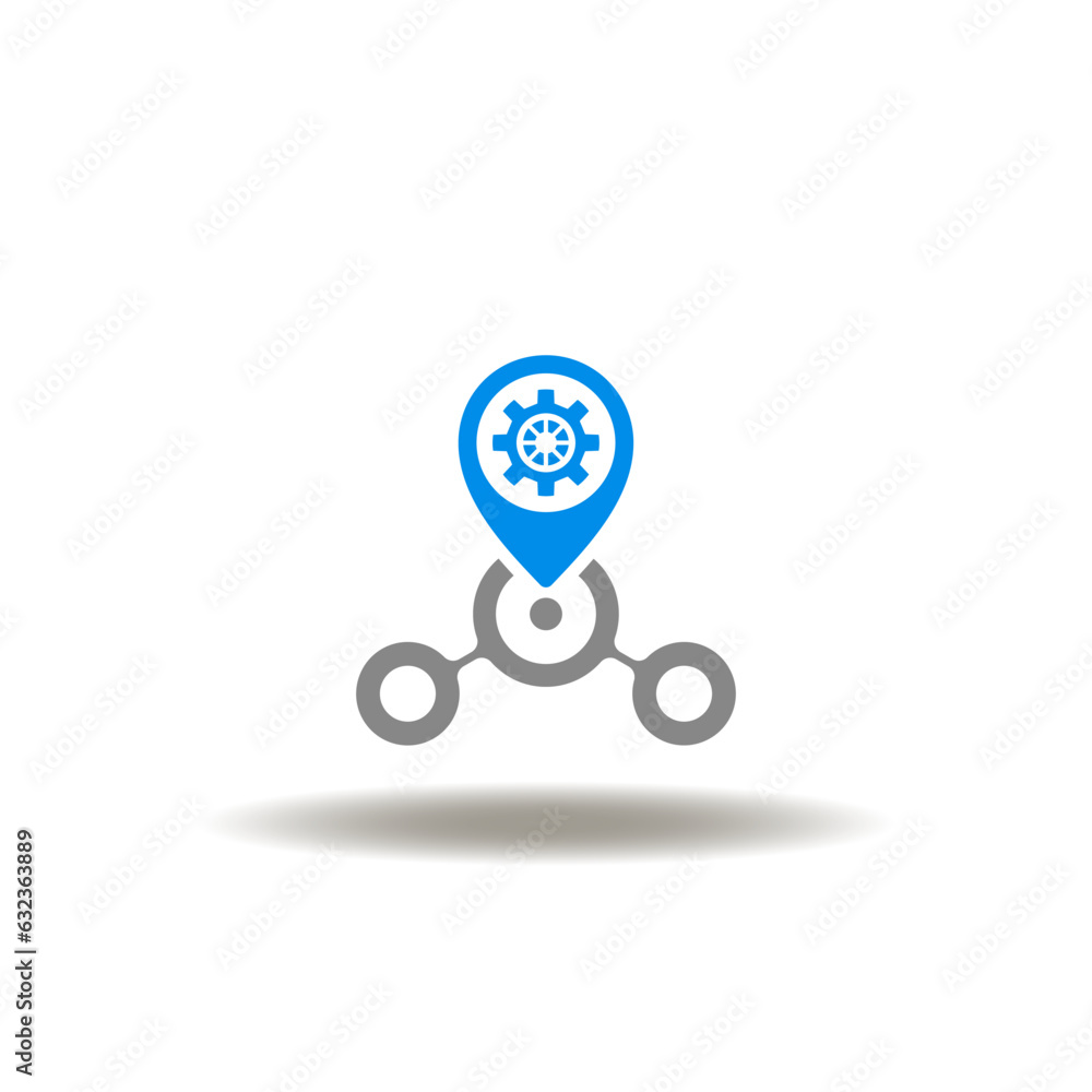 Vector illustration of flowchart molecule location map pointer and gear ...