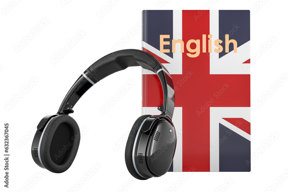 English language textbook with headphones. Learn English language ...