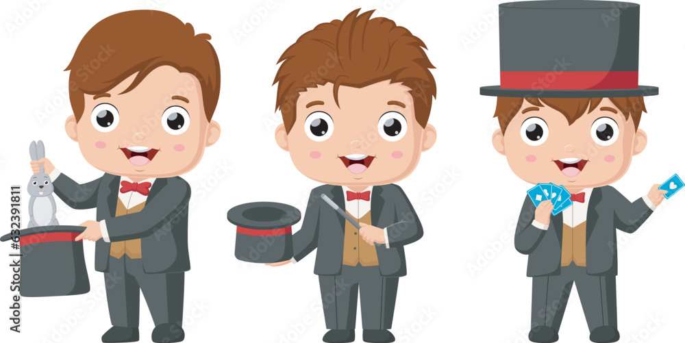 Set of little magician kid cartoon Stock Vector | Adobe Stock
