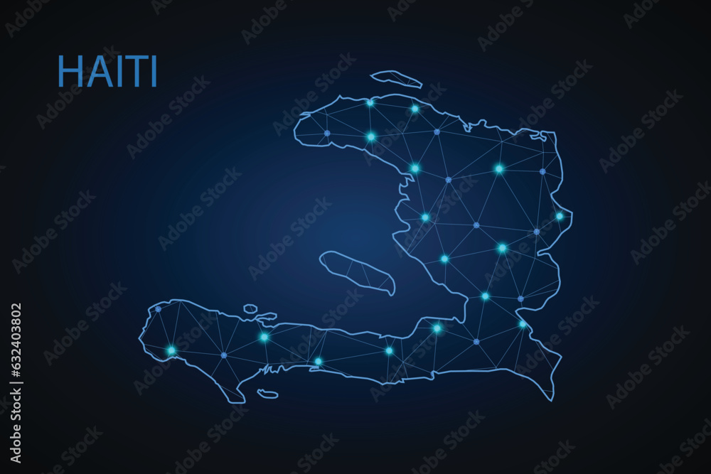 Map of Haiti. Wire frame 3D mesh polygonal network line, design sphere ...