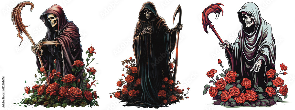 Halloween concept. Set of Grim Reaper Cartoon Sublimation Isolate on ...