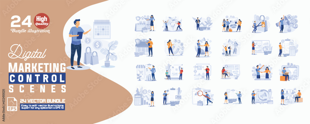 Digital marketing control scenes concept illustration, collection of ...