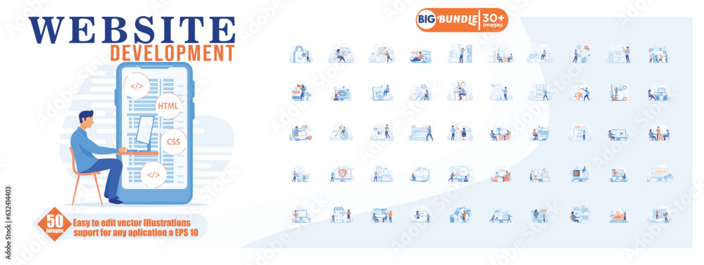 Website development concept illustration, collection of male and female business people scenes ...